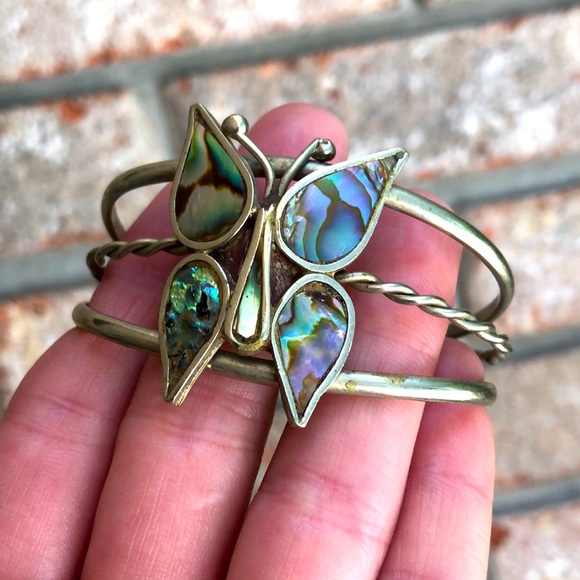Jewelry | Vintage Sterling Silver Abalone Shell Butterfly Cuff Bracelet ...